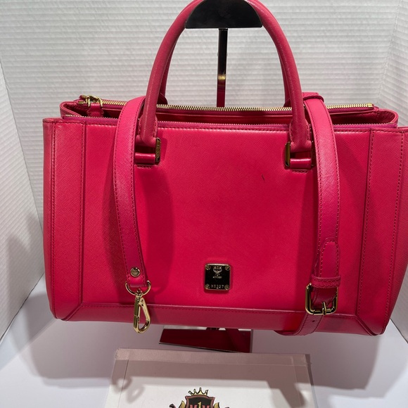 MCM | Bags | Mcm Pre Loved Nuovo Leather Satchel 2 Way Bag In Pink ...